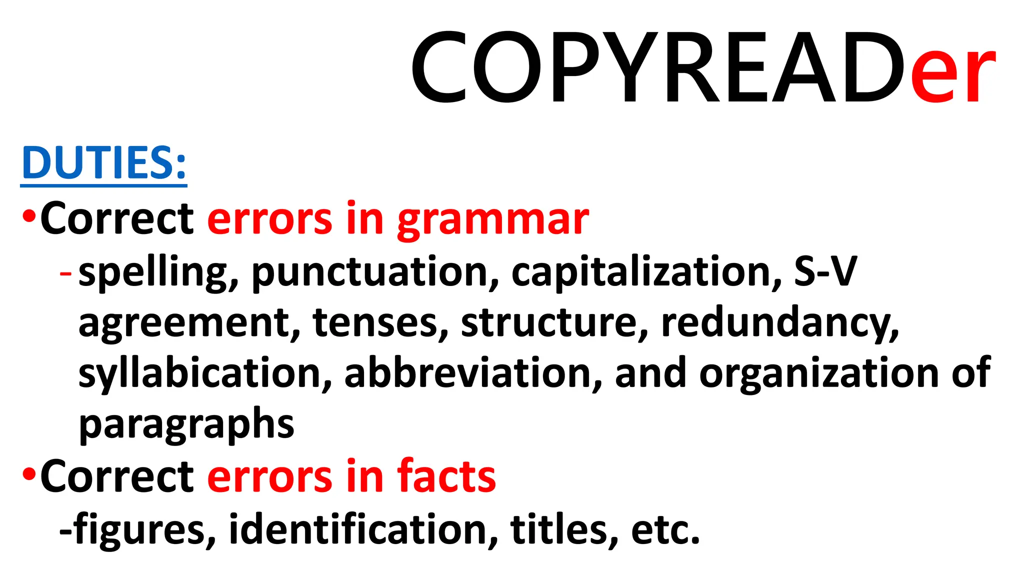 COPYREADING exercises.pptx for Journalism | PPTX