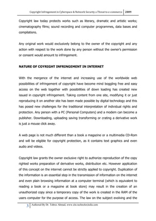 Copyright Infringement in cyberspace and Network Security : a threat to e-commerce | PDF