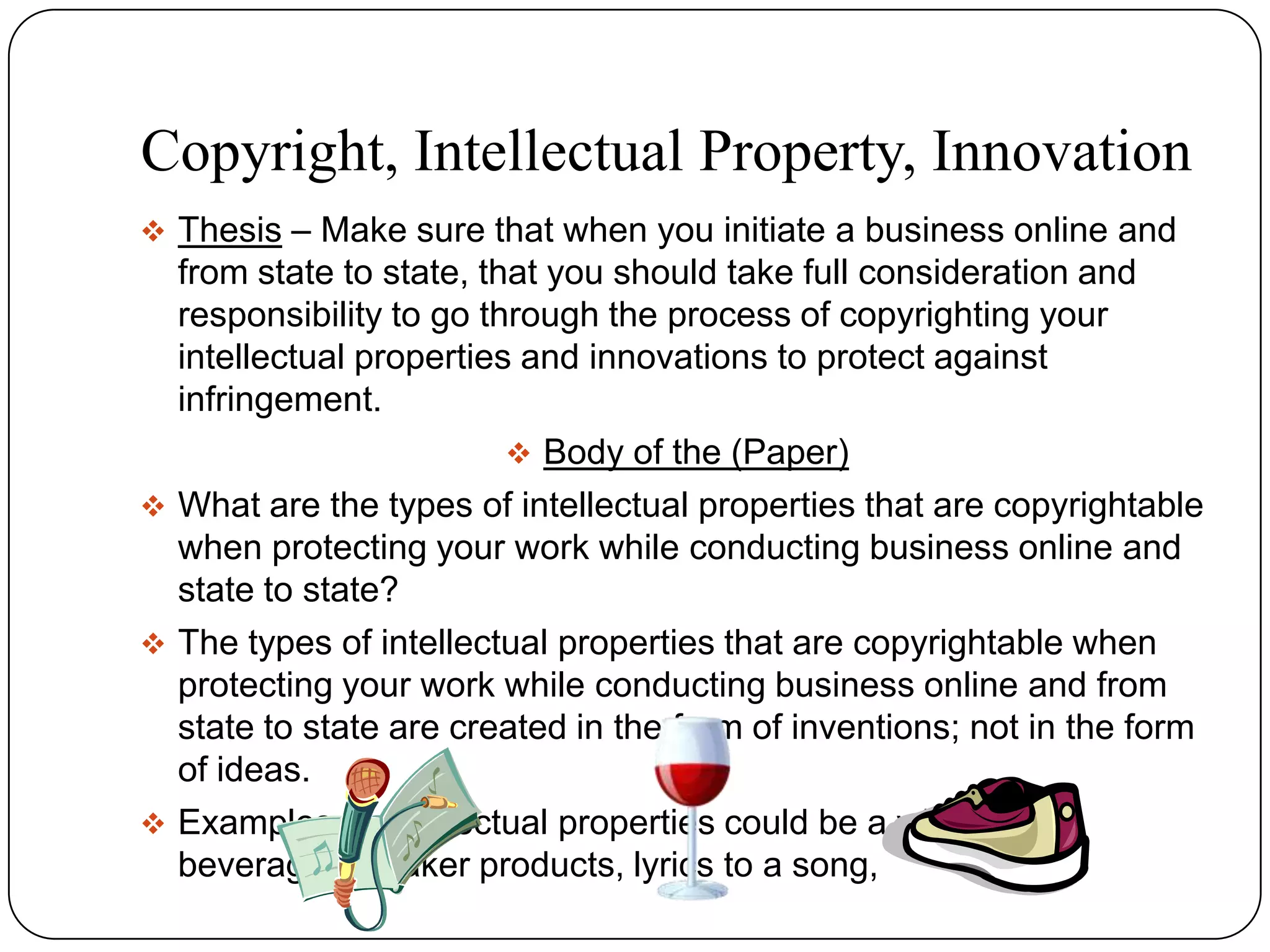 Copyright, Intellectual Property, Innovation | PPT | Free Download