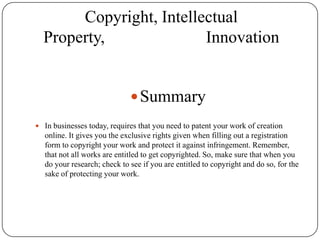 Copyright, Intellectual Property, Innovation | PPT