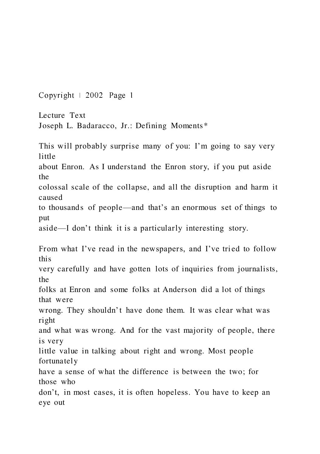 Copyright 2002 Page 1 Lecture Text Joseph L. Badarac | DOCX