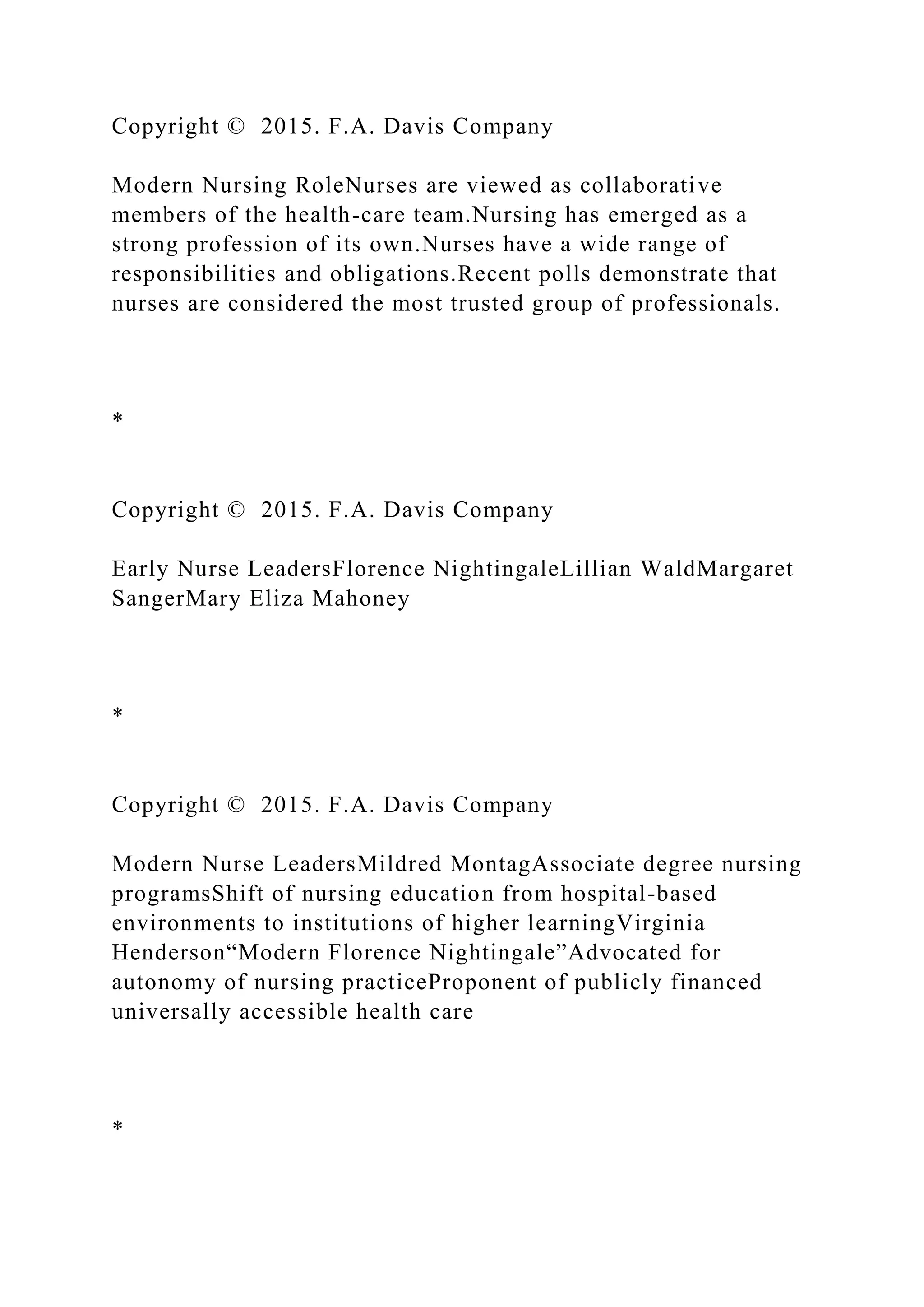 Copyright © 2015. F.A. Davis CompanyEvolution of Nursin.docx