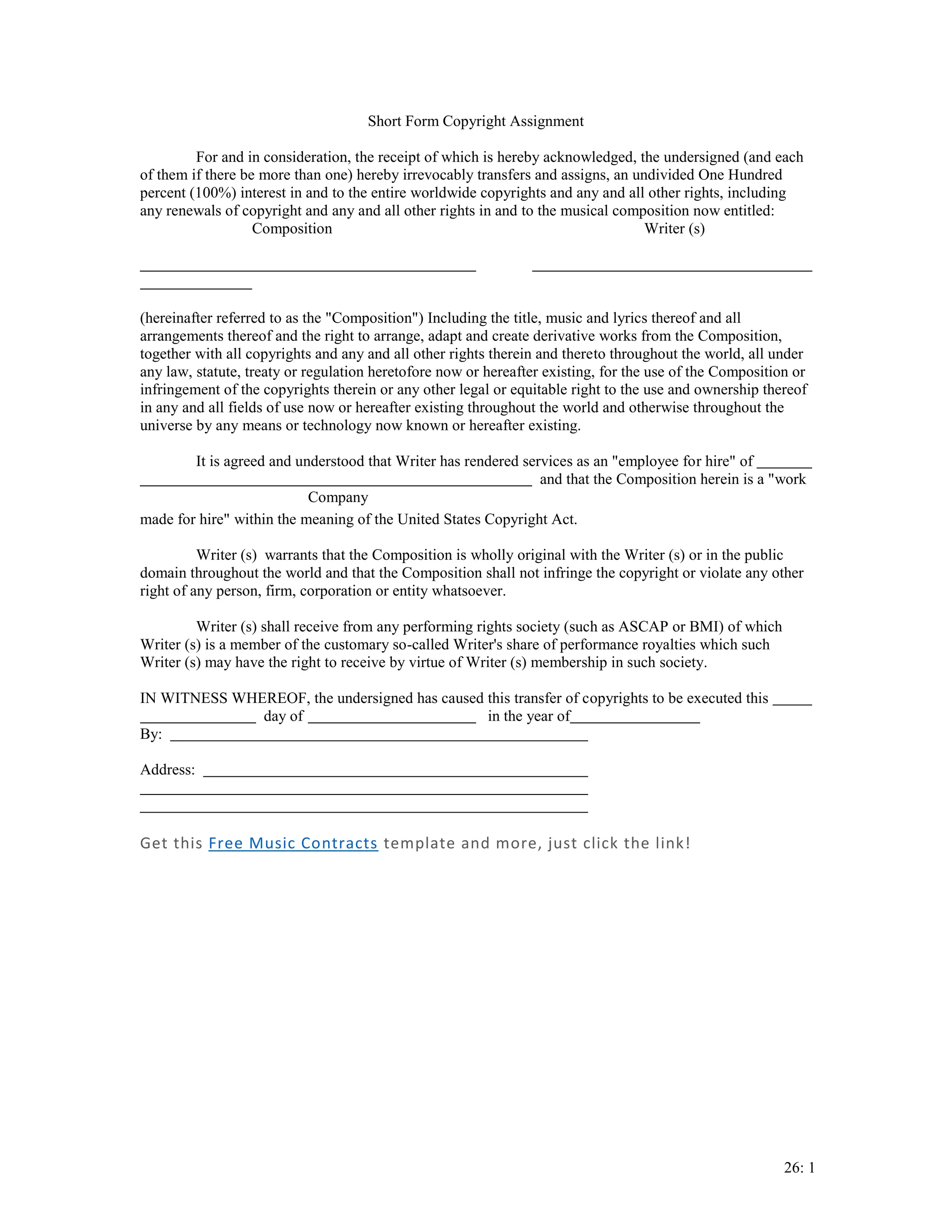 Copyright assignment short form | PDF
