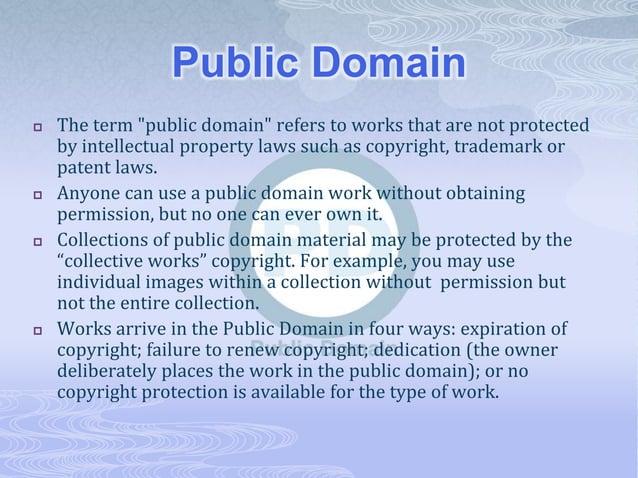 Copyright Law, Fair Use, Creative Commons, And The Public Domain | PPTX