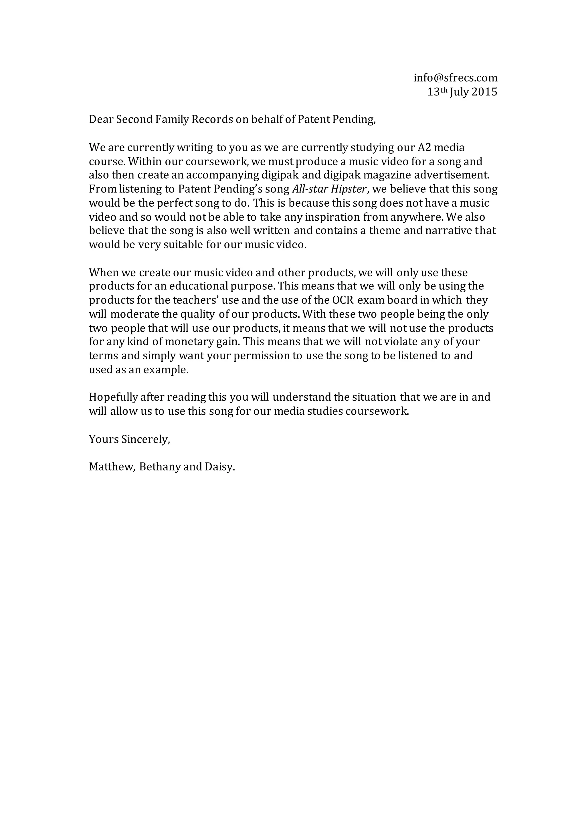 Copyright letter | DOCX