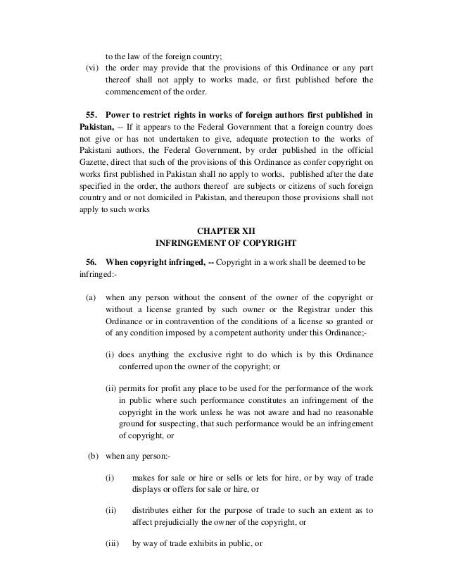 Copyright ordinance 1962 in Pakistan