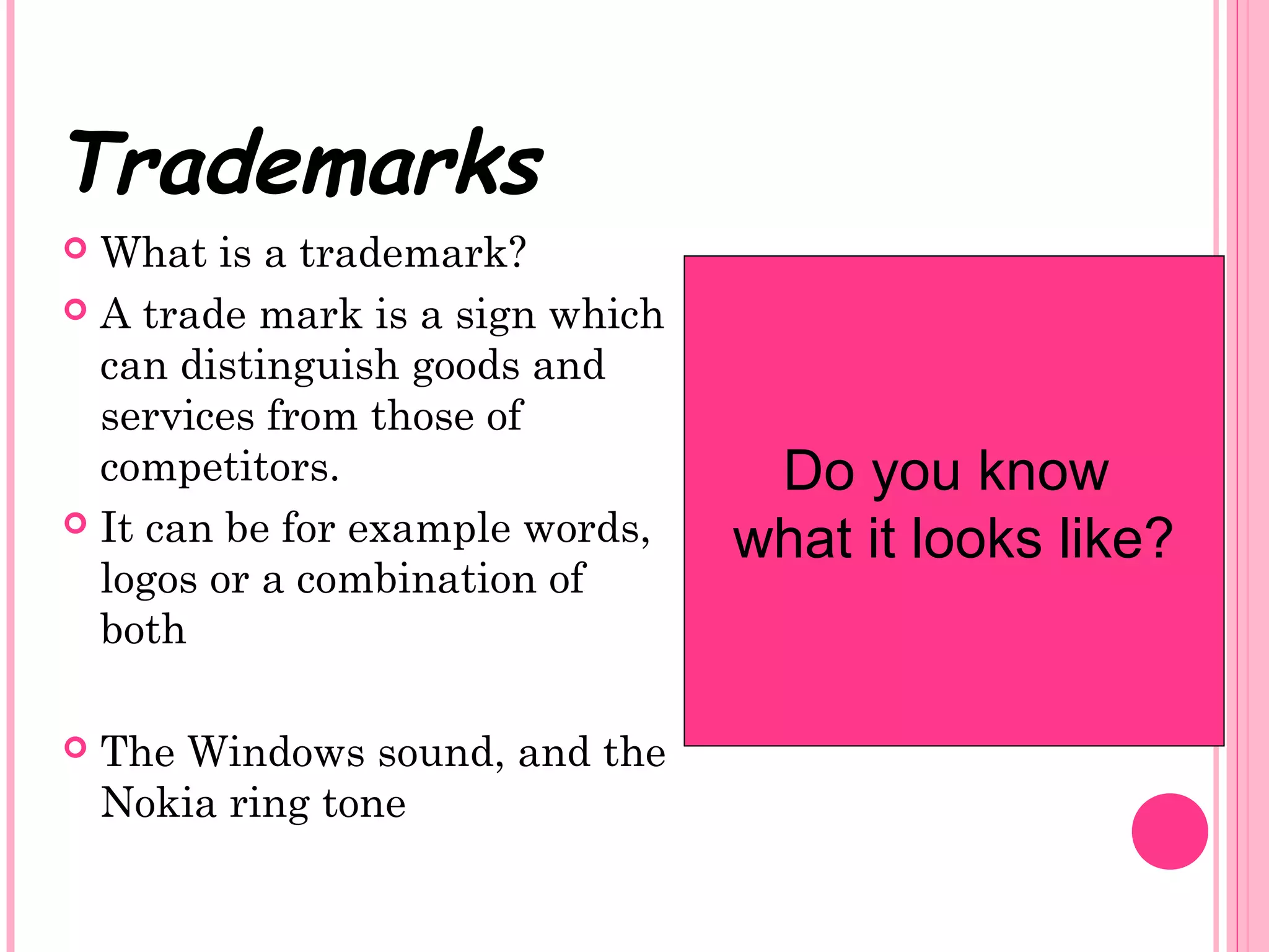 Copyright, patents and trademarks | PPT