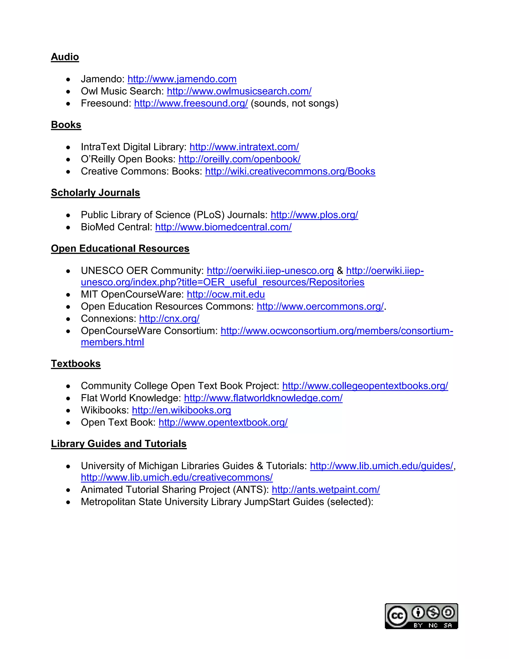 Creative Commons-Licensed Resources for Teaching and Learning | PDF