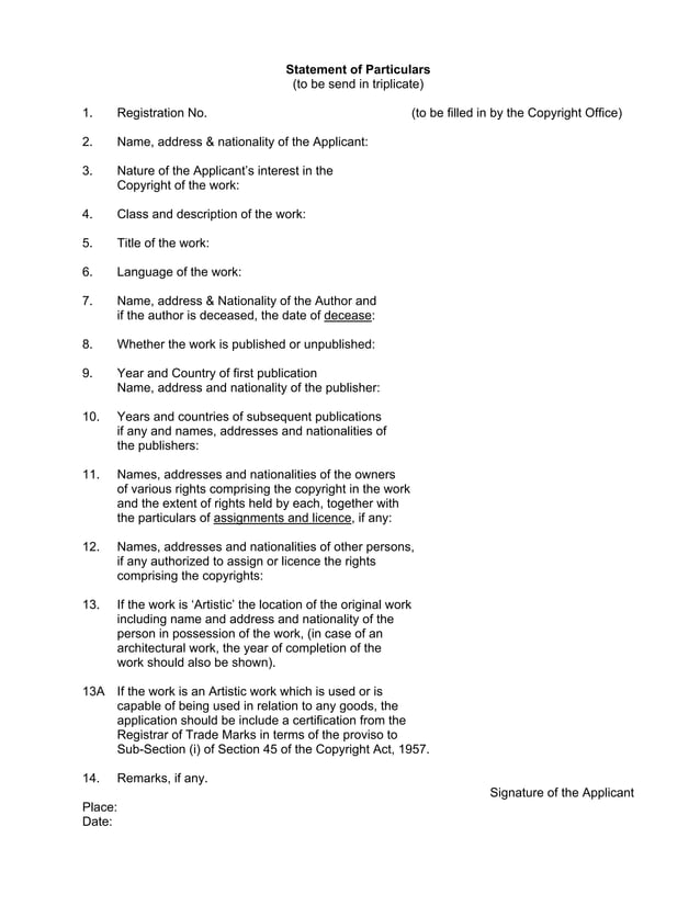 Copyright registration form | PDF