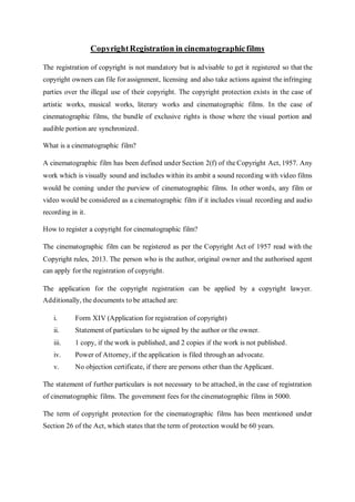 Copyright Registration in cinematographic films.pdf | Video Production ...