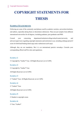 Samples for Copyright Statements for Thesis 2016 | PDF