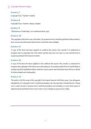 Samples for Copyright Statements for Thesis 2016 | PDF