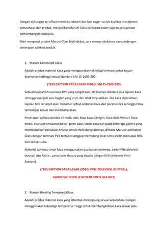 Copywriting for Maruni Glass's Video Profile | PDF