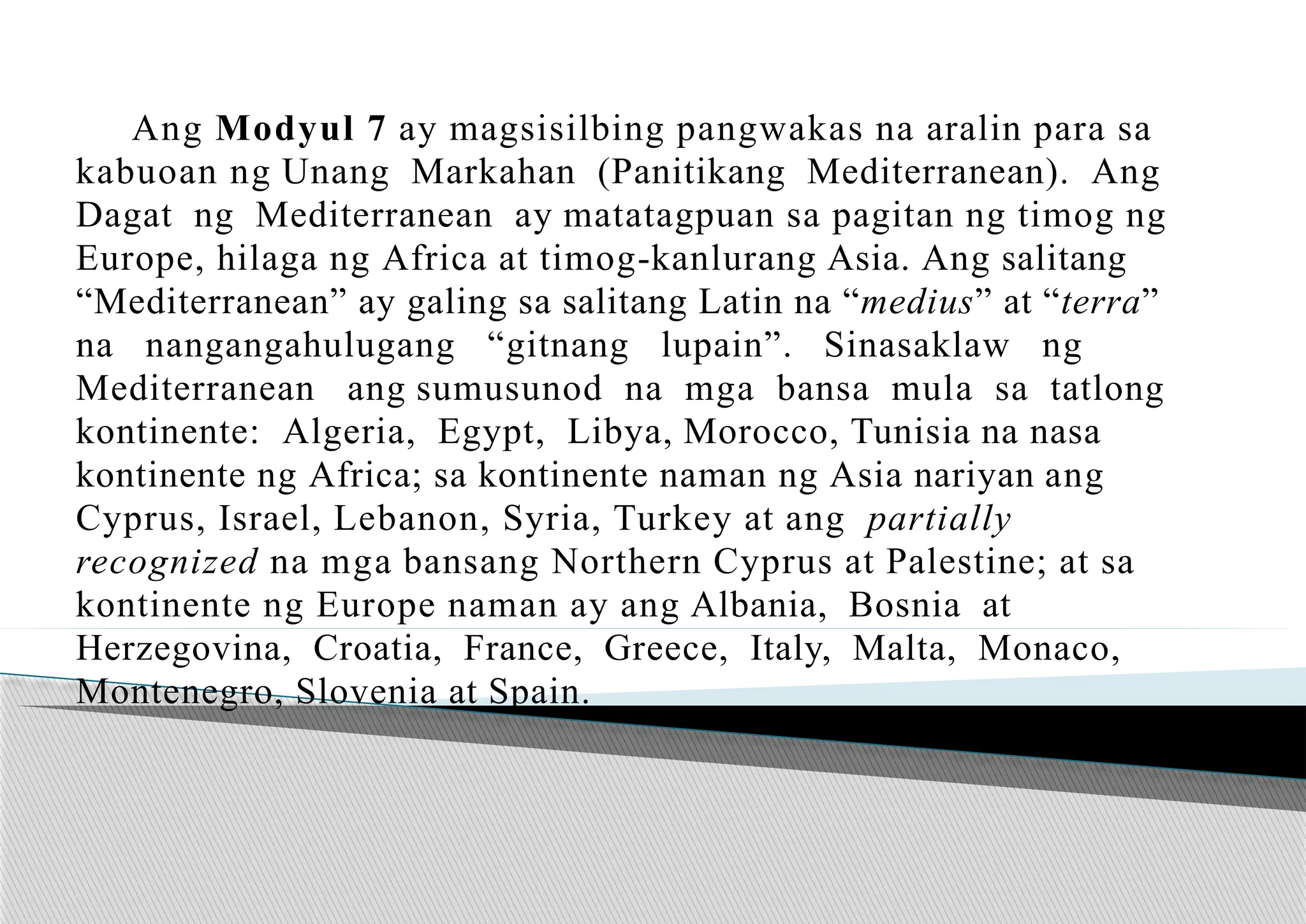 PANGWAKAS NA GAWAIN SA PANITIKANG MEDITERANEAN | PPTX