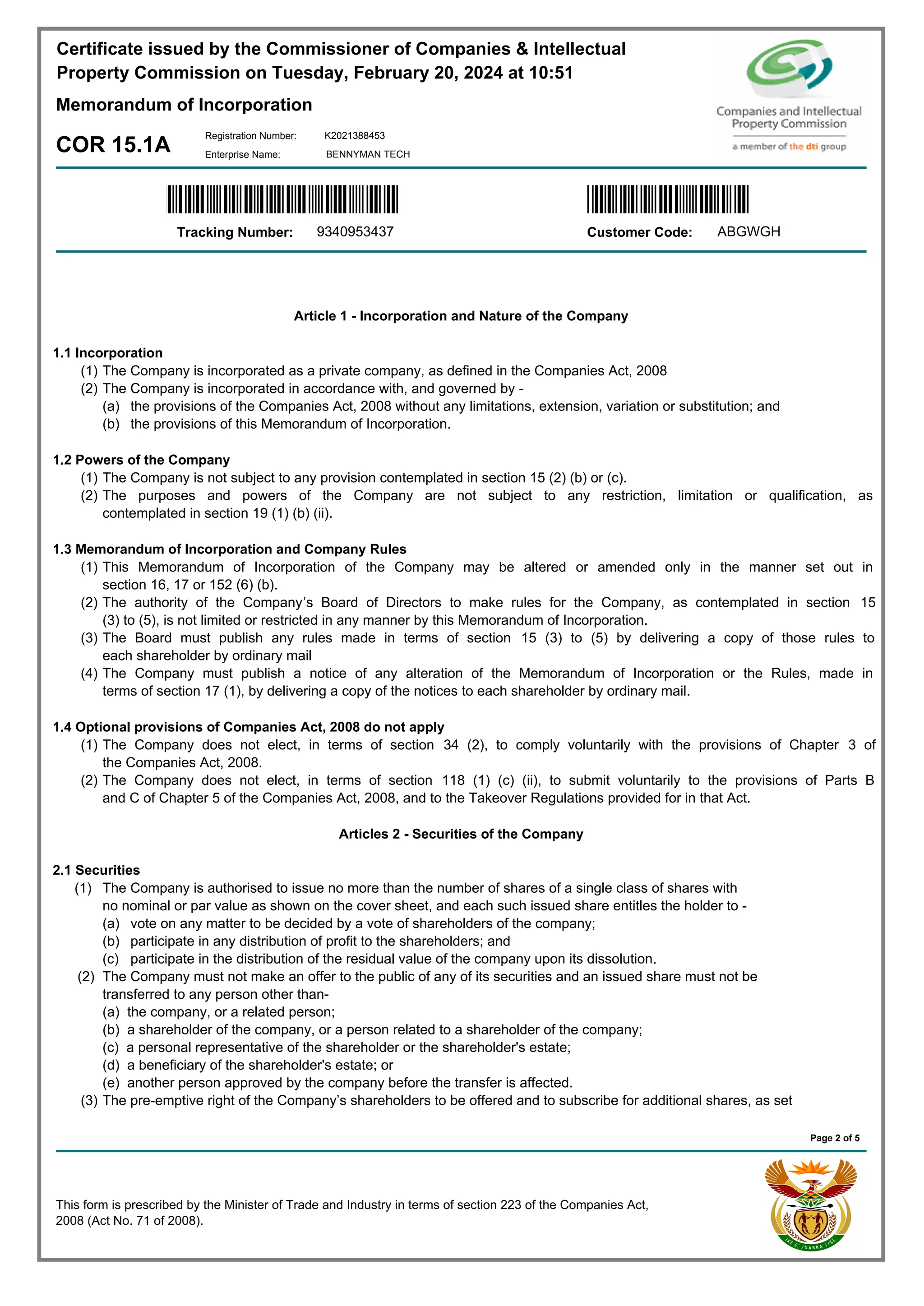 COR15company registration documents information | PDF