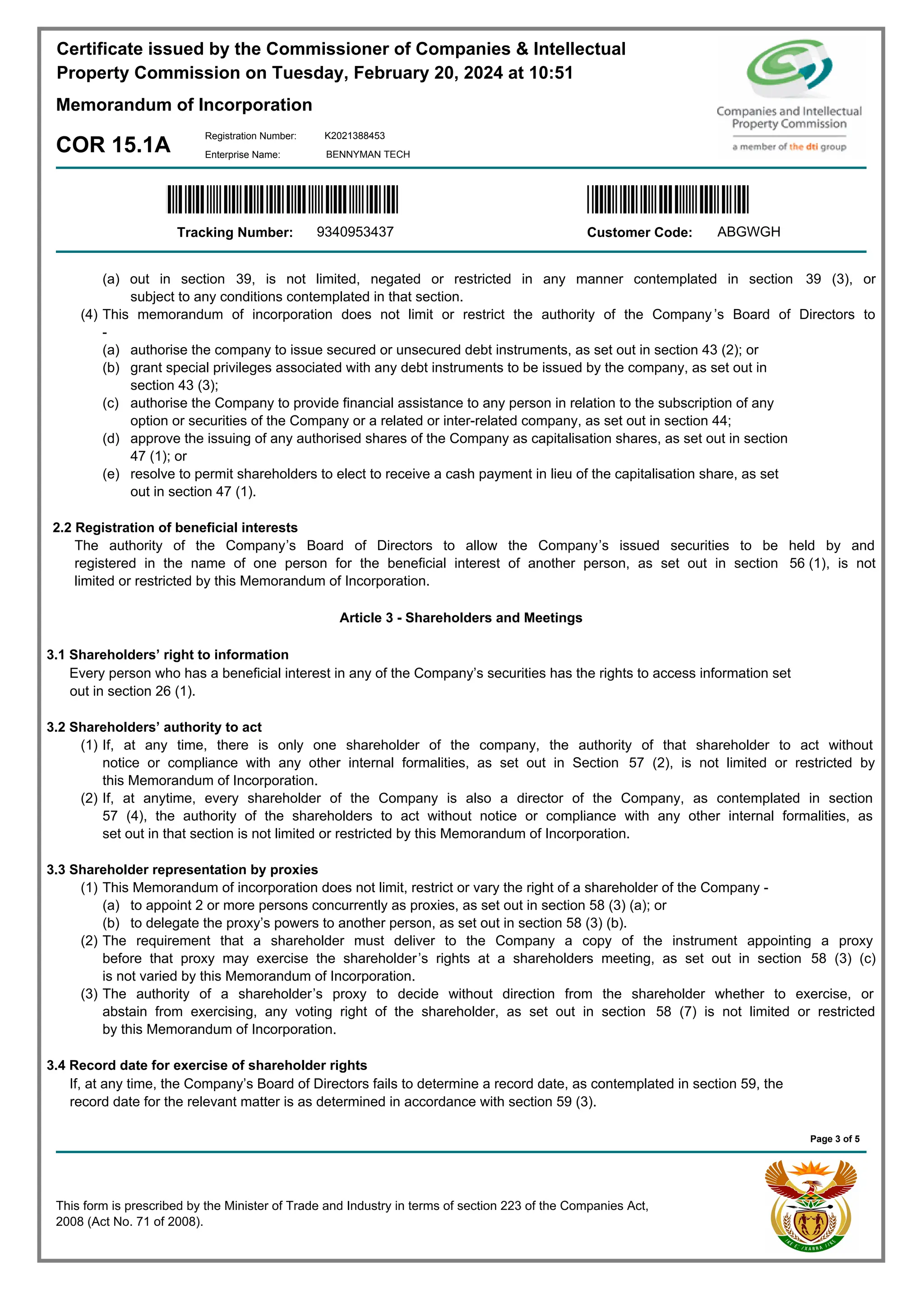 COR15company registration documents information | PDF
