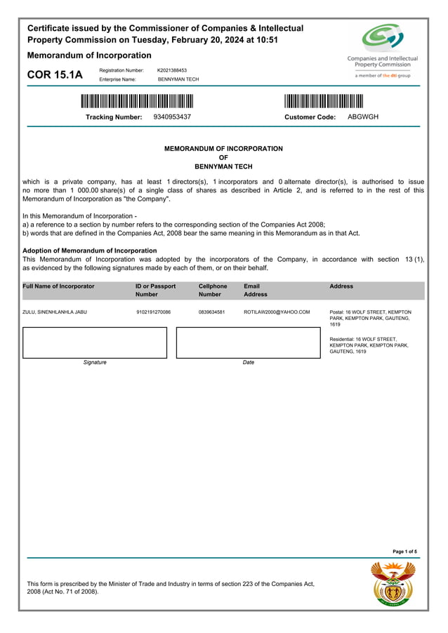 COR15company registration documents information | PDF