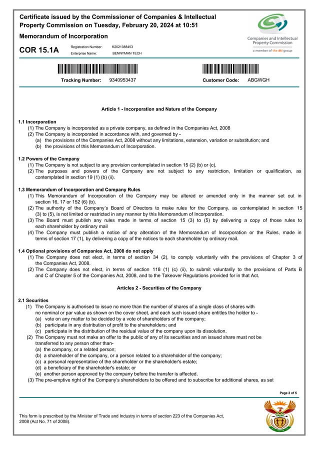 COR15company registration documents information | PDF