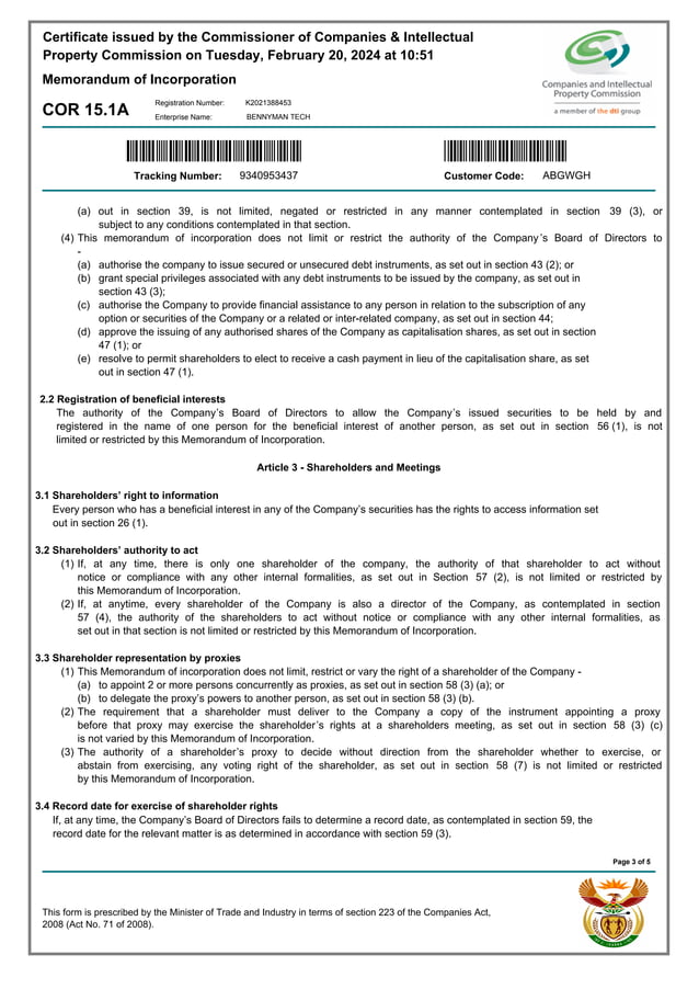 COR15company registration documents information | PDF