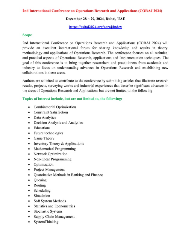 2nd International Conference on Operations Research and Applications | PDF
