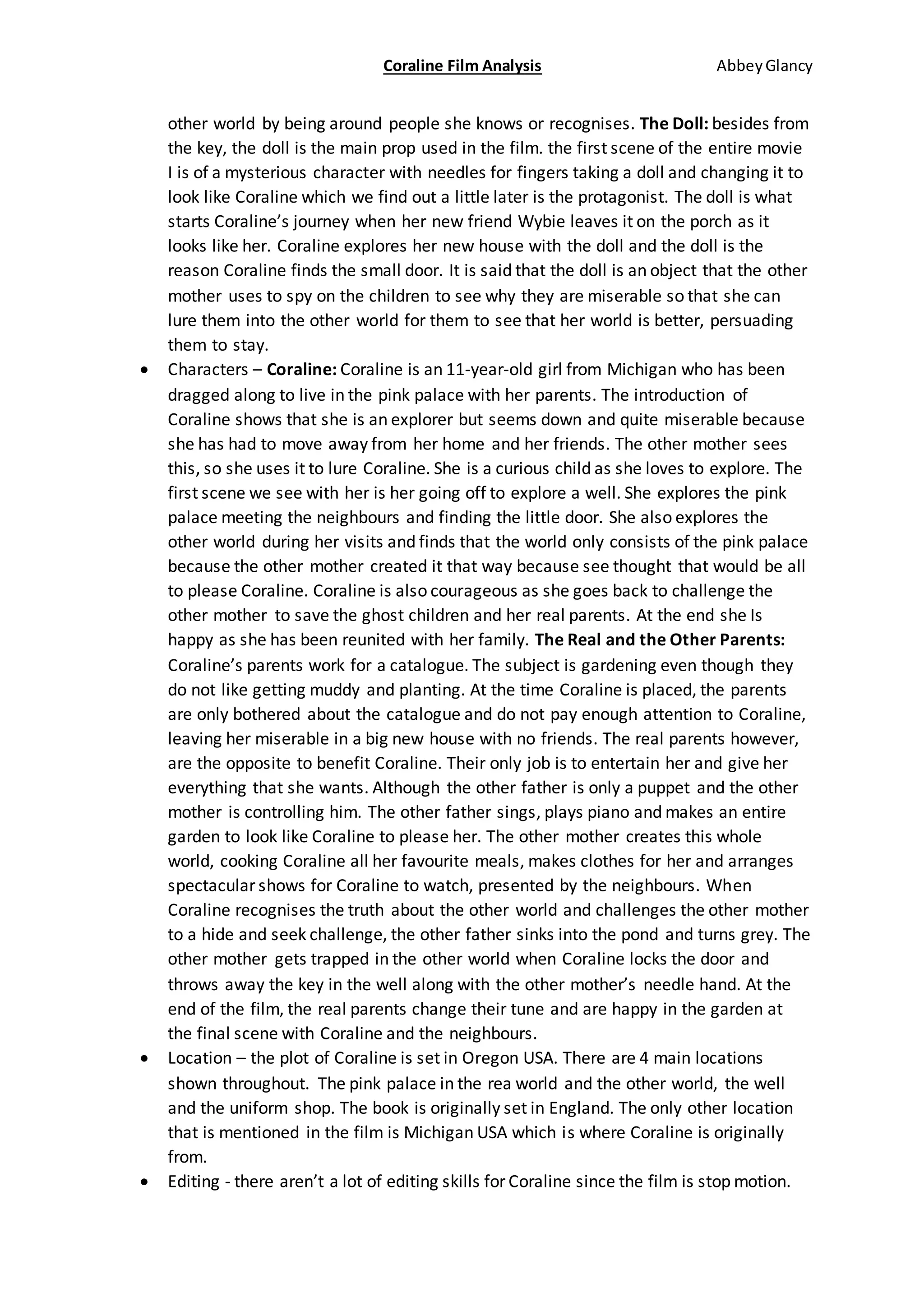 Coraline film analysis | DOCX