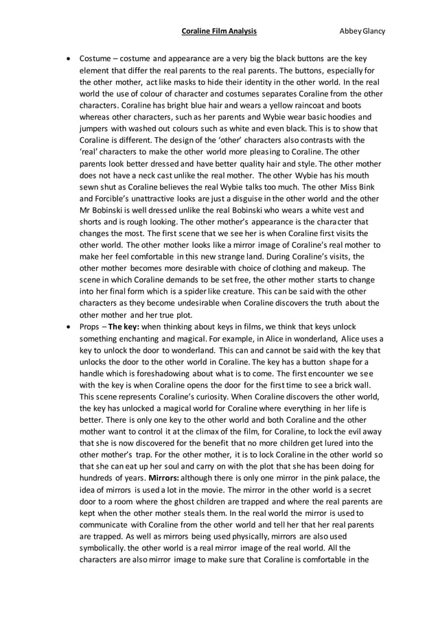 Coraline film analysis | DOCX | Interior Decorating | Home & Garden