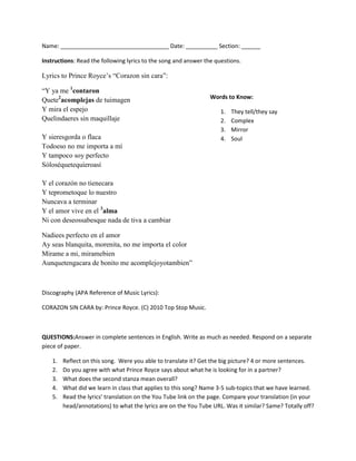 Corazon sin cara extra credit | PDF