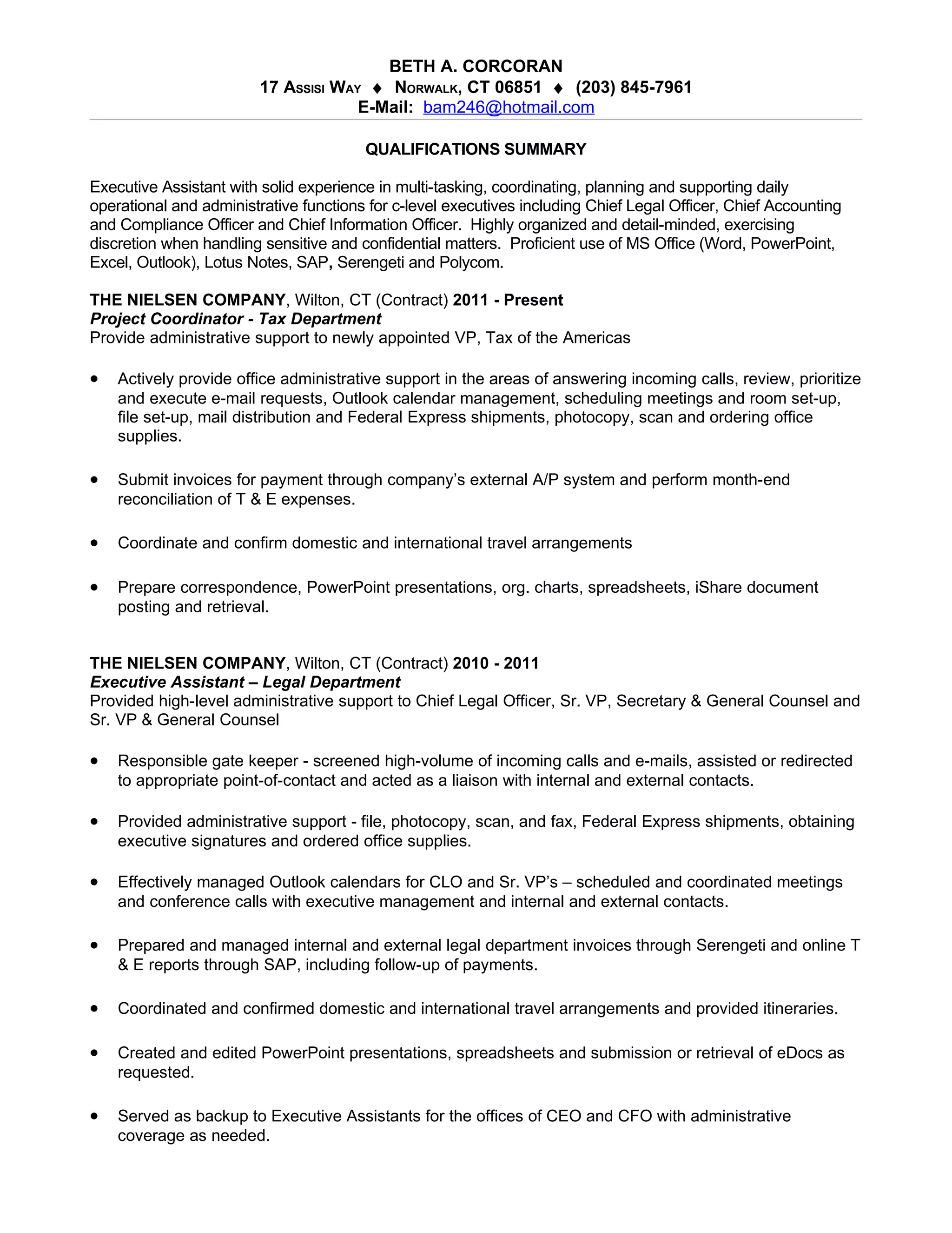 Corcoran Beth Resume 2011 | DOC