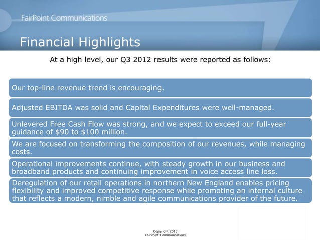 FairPoint Communications Corporate Overview 2013 | PPT