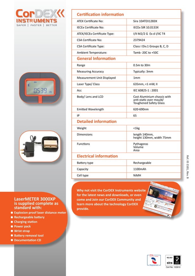 Cordex LaserMETER 3000XP ATEX Hazardous Area Explosion Proof Laser ...