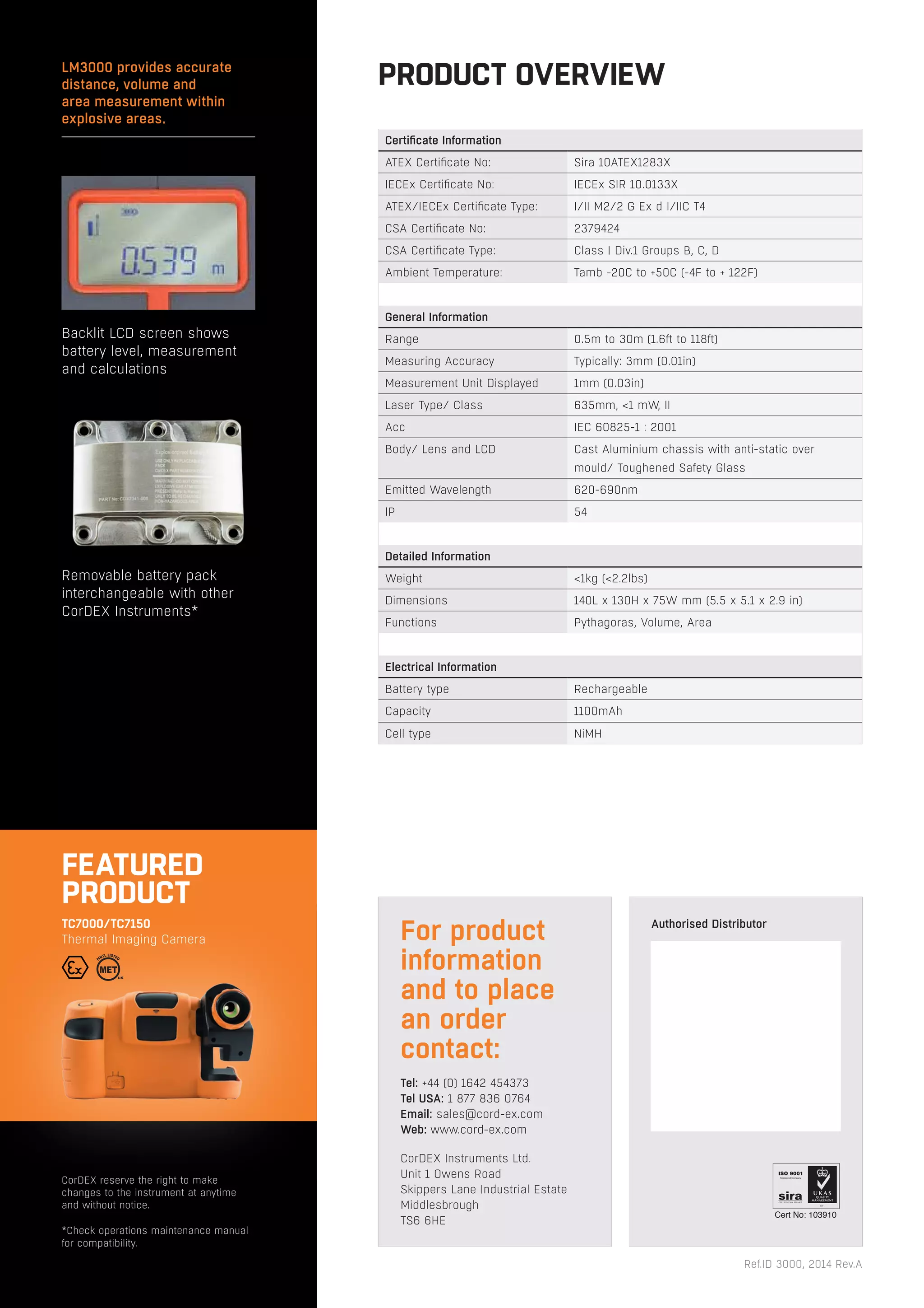 Cordex LM3000 Hazardous Area Laser Distance Meter | PDF