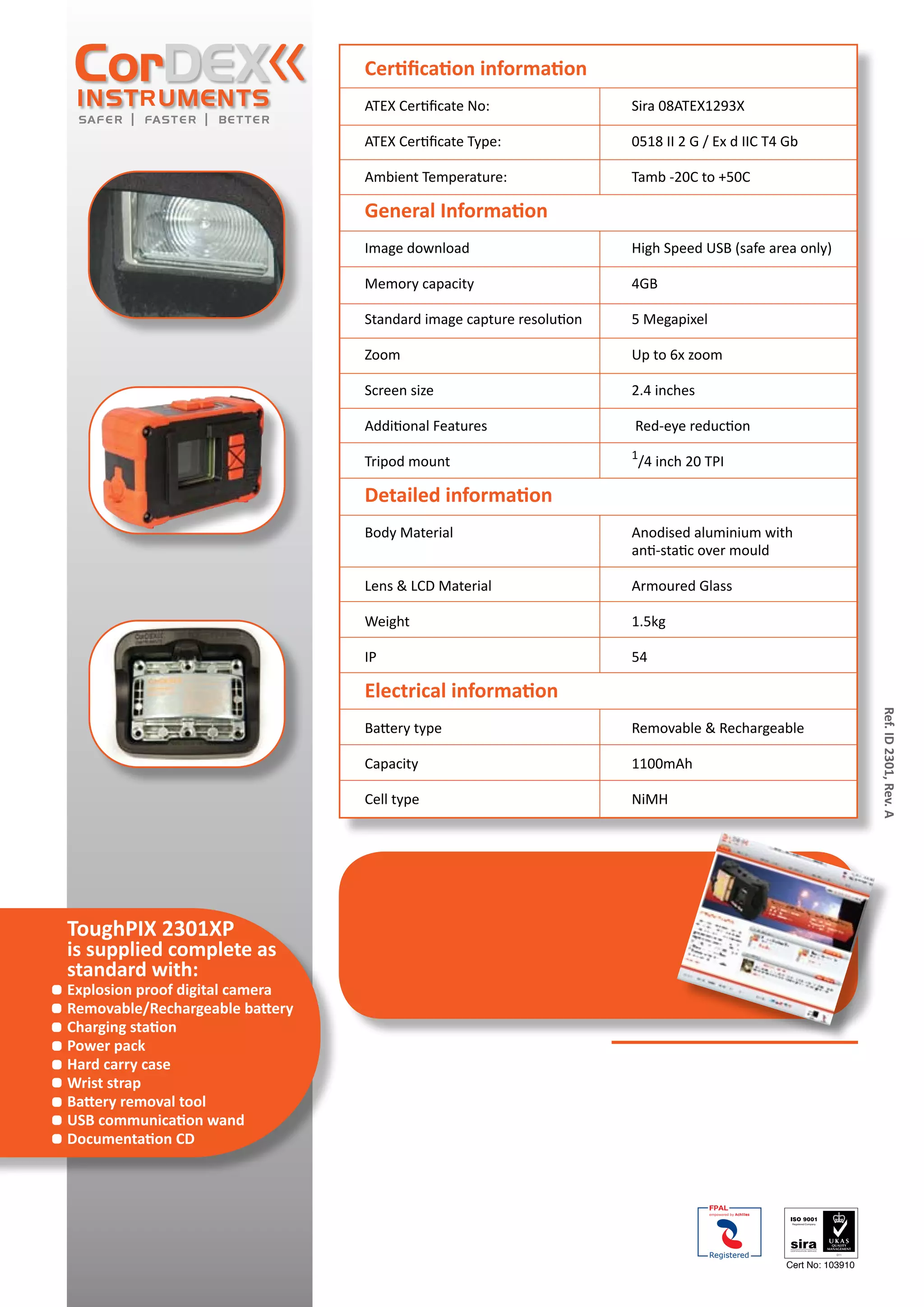 Cordex ToughPIX 2301XP ATEX Explosion Proof Digital Camera | PDF