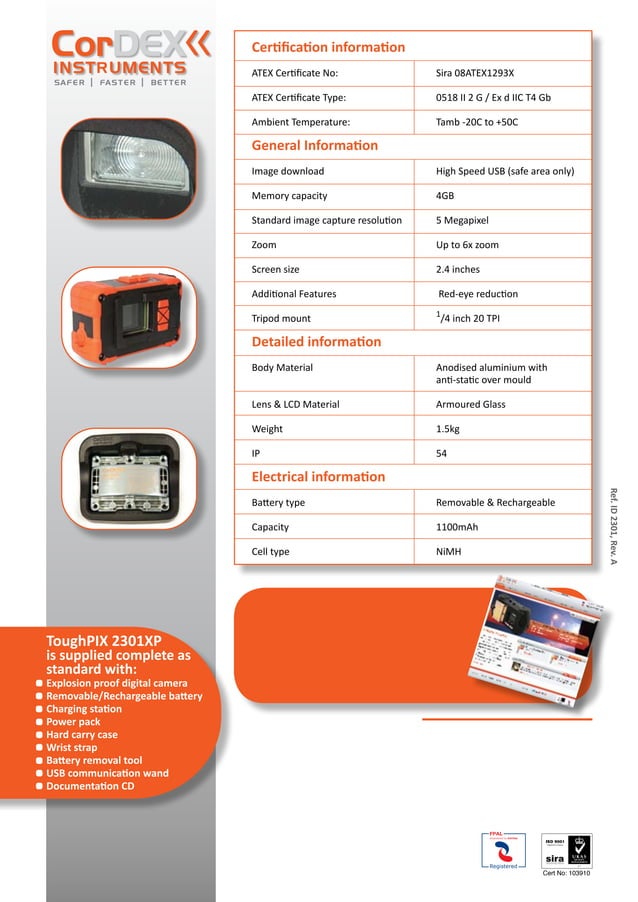 Cordex ToughPIX 2301XP ATEX Explosion Proof Digital Camera | PDF