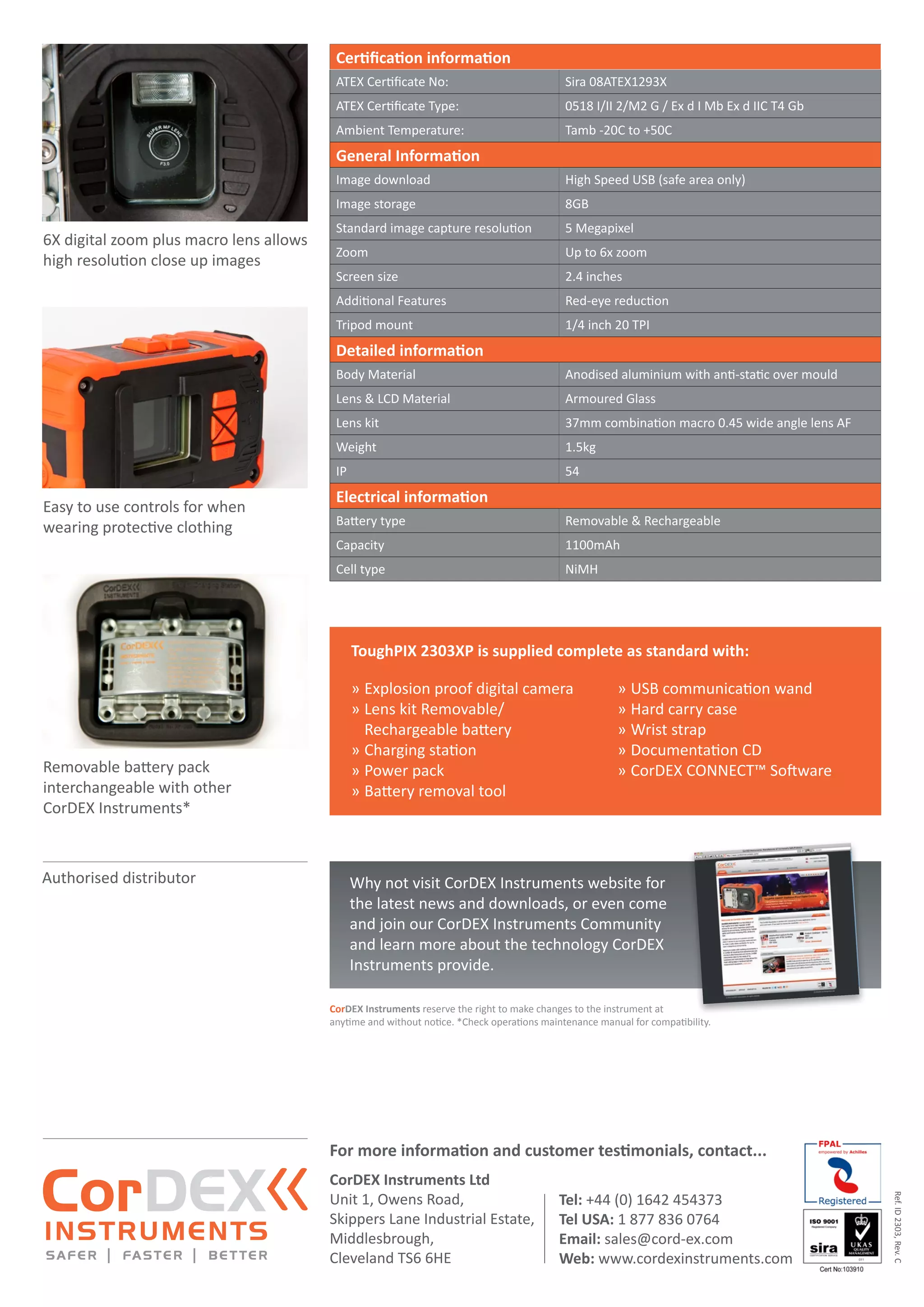 Cordex ToughPIX 2303XP Hazardous Area ATEX Digital Camera - User Manual ...