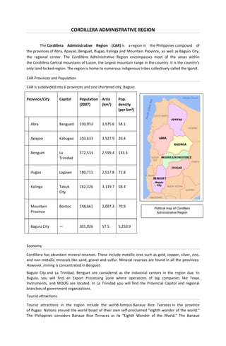 Cordillera administrative region | DOCX