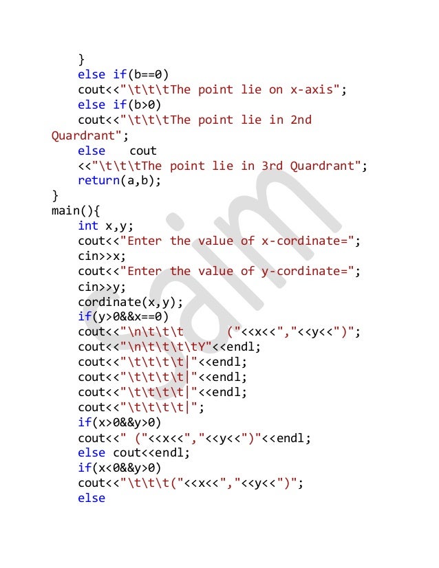 C++ program that input value of 'X' & 'Y' coordinate and display the