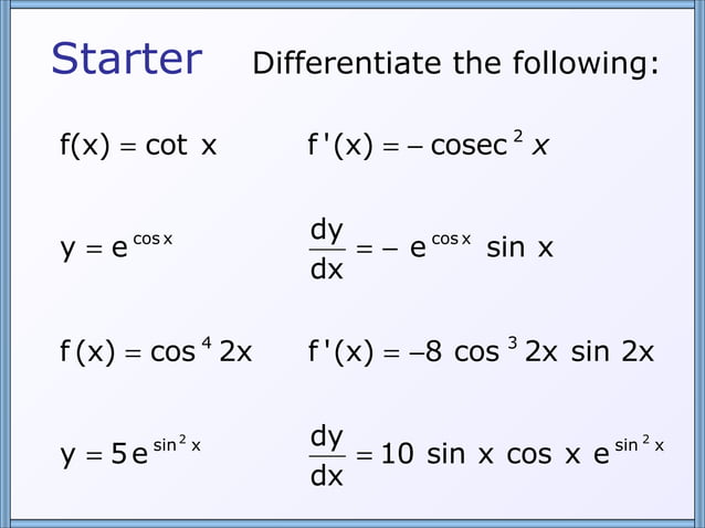 Core 4 Differentiating Trigonometic Functions 2 | PPT