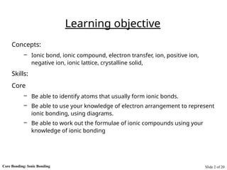 Igcse chemisty on topic of Core Bonding - Ionic Bonding.pptx