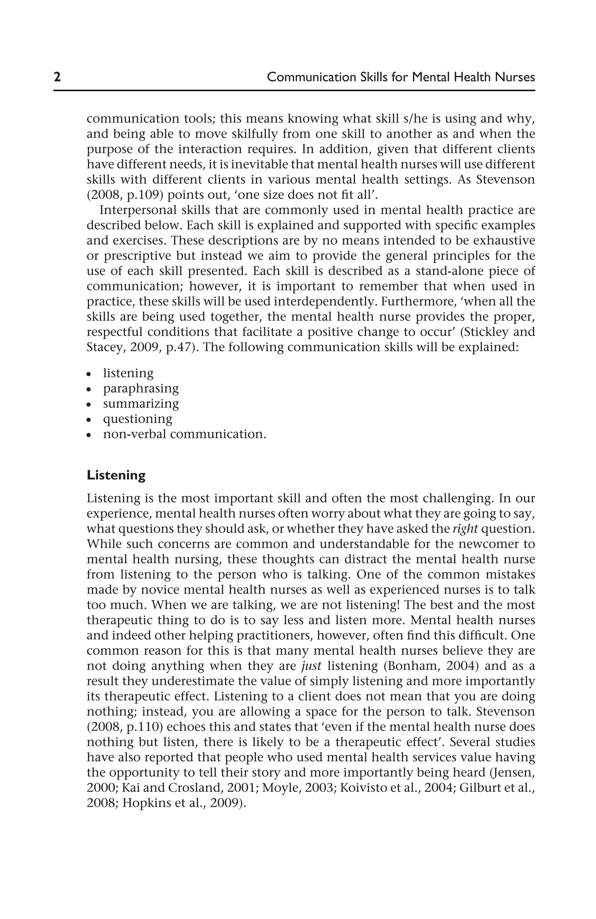 Core communication skills in mental health nursing | PDF