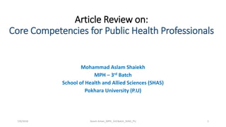 Core competencies for Public Health Professional : Article Review | PDF
