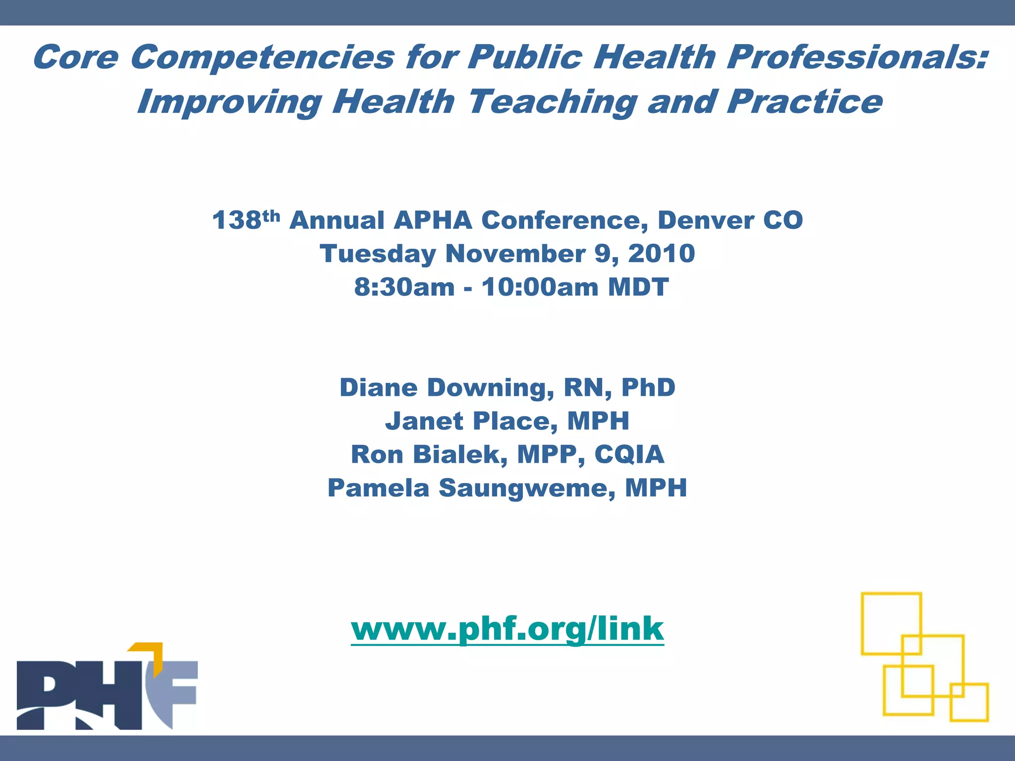Core Competencies for Public Health Professionals: Improving Health ...
