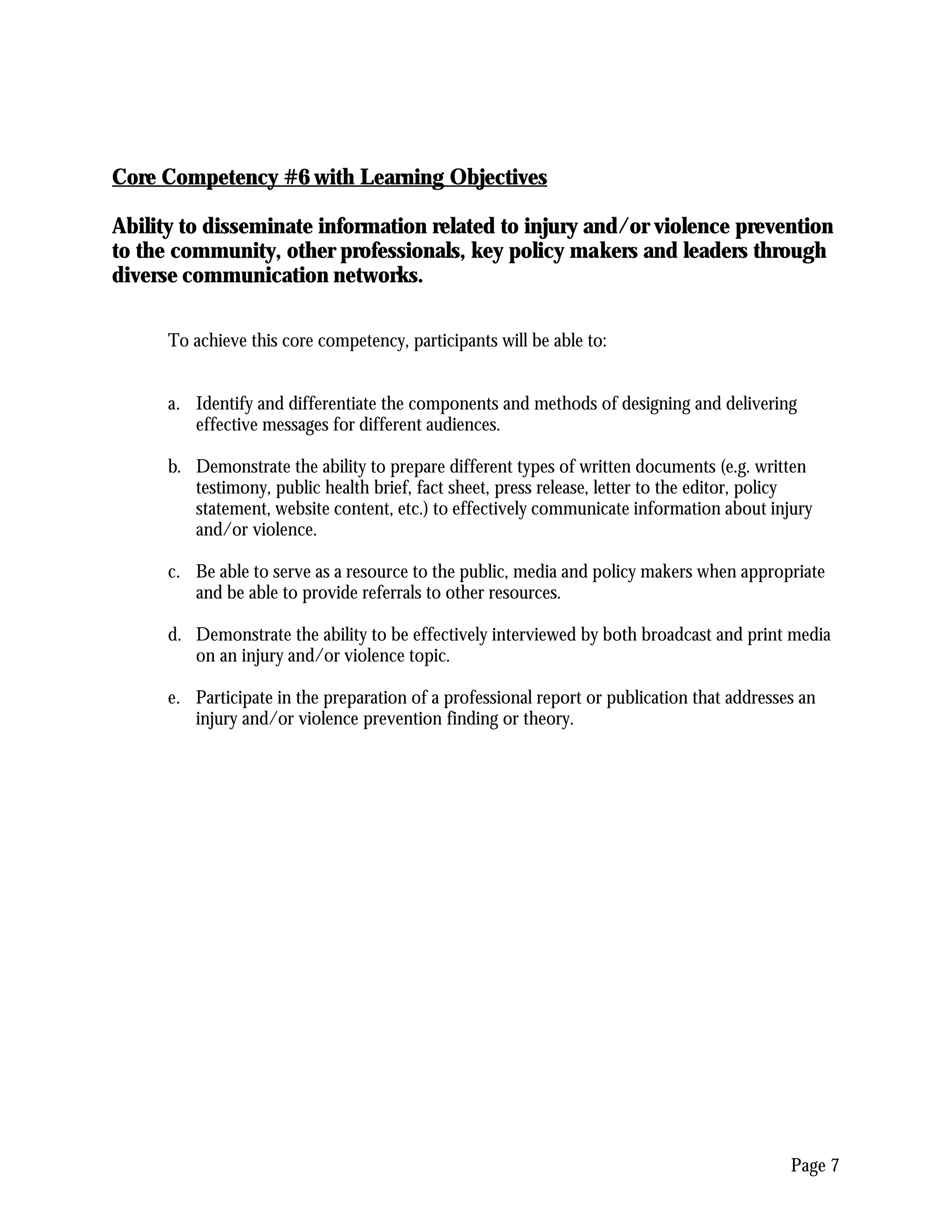 Core Competencies Injury Prevention | PDF