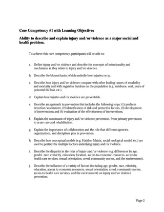 Core Competencies Injury Prevention | PDF