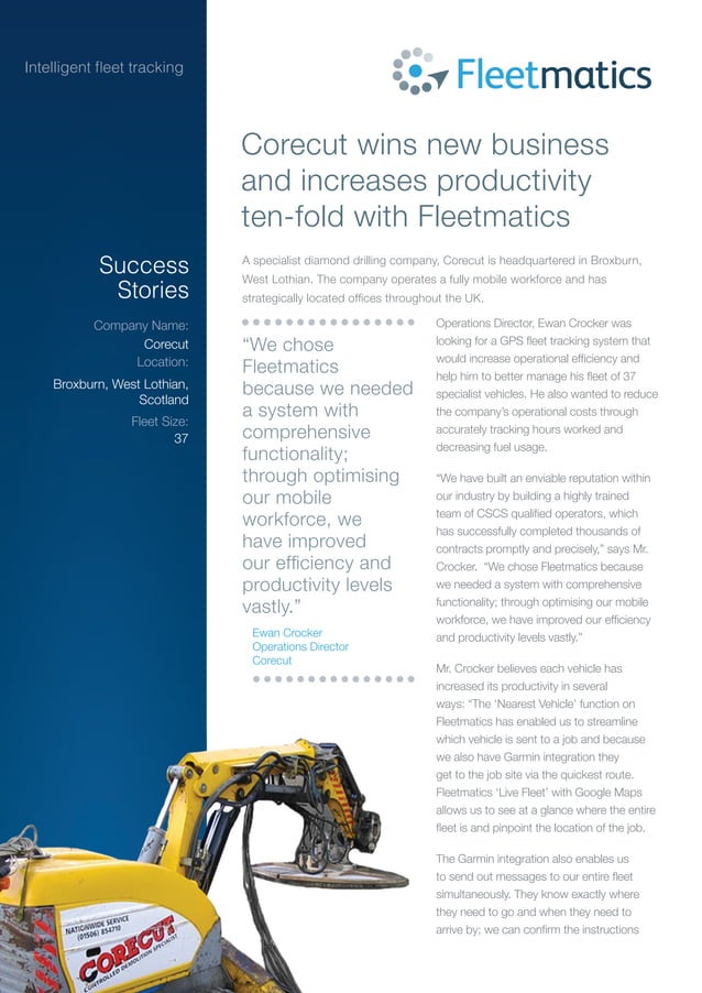 Fleetmatics Case Study: Corecut Fleet Tracking Success Story | PDF