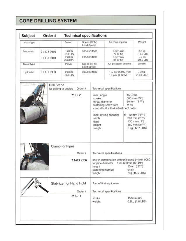 CS Unitec Core Drilling Machines: Pneumatic and Hydraulic | PDF