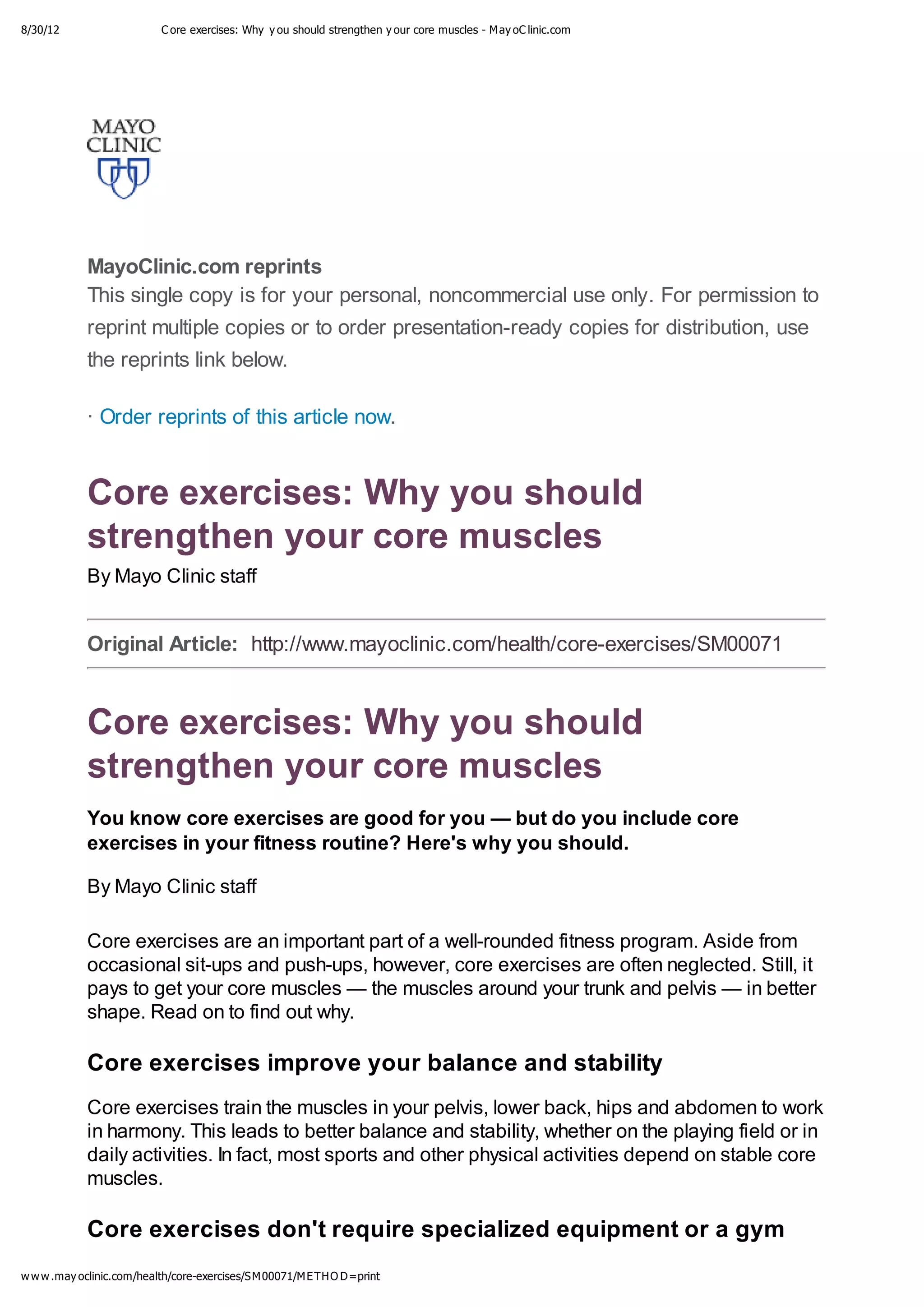 Core exercises: Why you should strengthen your core muscles | PDF Core exercises: Why you should strengthen your core muscles | PDF