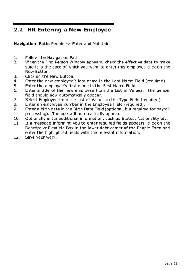 Oracle EBS R 12 Core hr user manual | DOCX