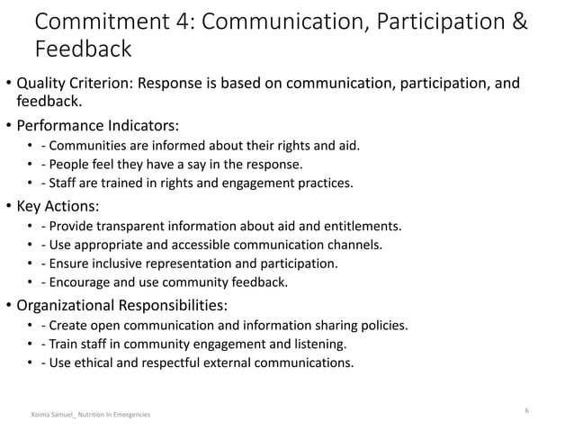 Core Humanitarian Standard and the Commitment Principles | PPT