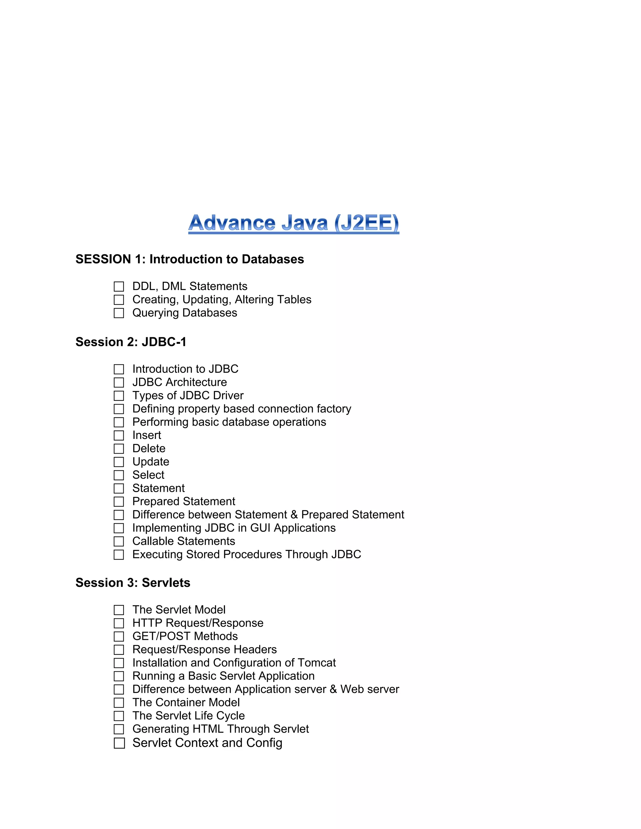 Core java and advance java syallabus - Cacit.co.in