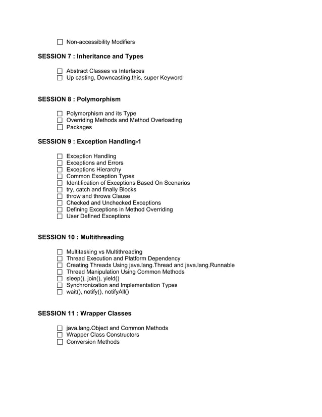 Core Java And Advance Java Syallabus